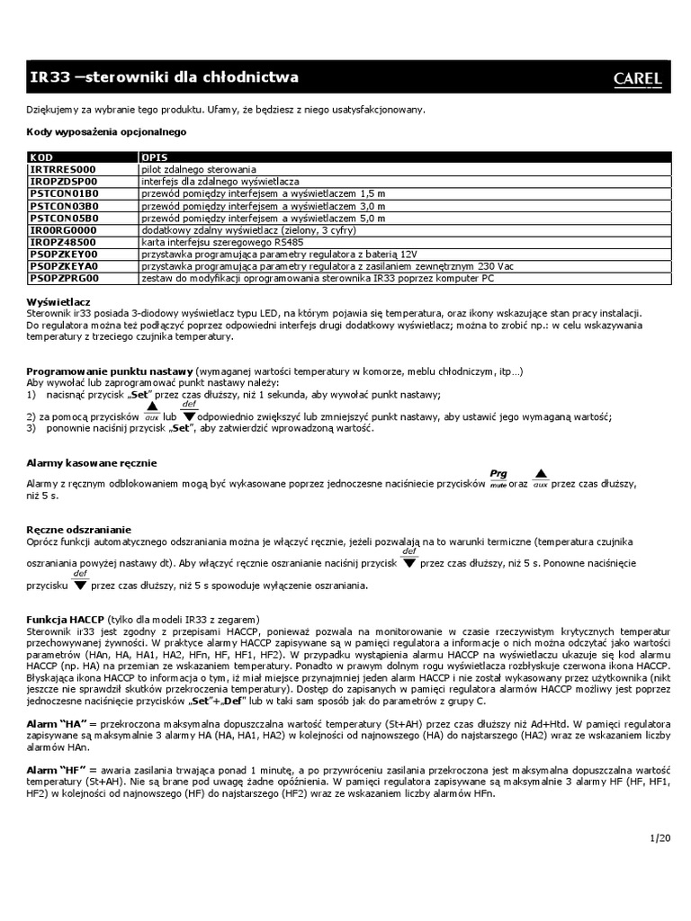 Instrukcja Sterownik Carel IR33 Rescoldtarnow PDF | PDF