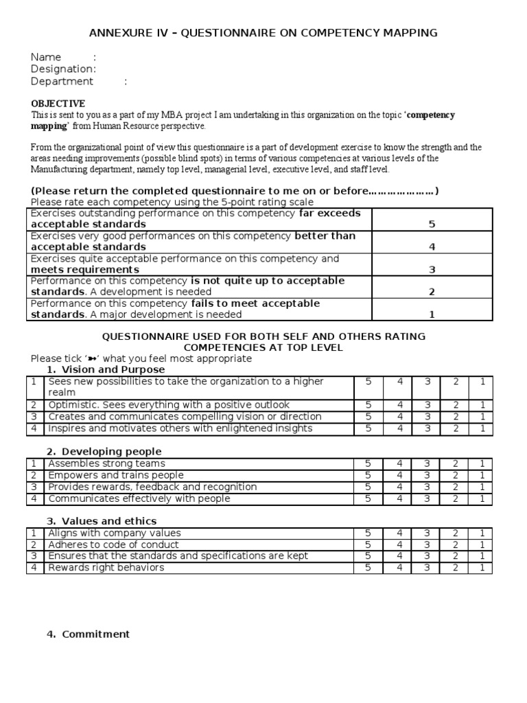 Comptency Mapping Questionnaire | PDF