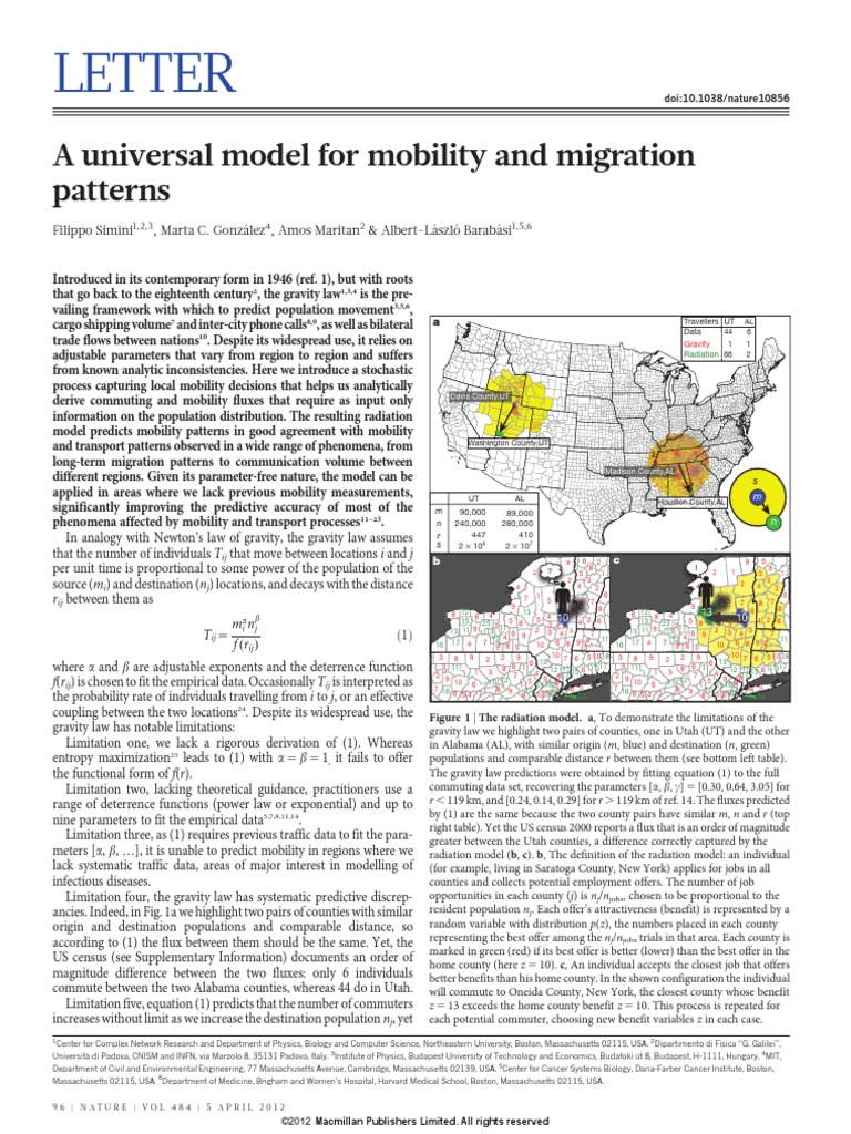 Letter: A Universal Model For Mobility and Migration Patterns | PDF ...