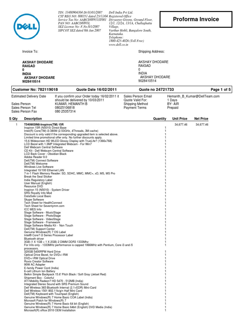 Proforma I2 CNS CNR 24721733 | PDF | Cheque | Computer Hardware