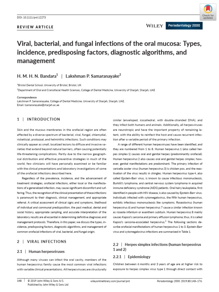 2019 Viral, Bacterial, and Fungal Infections of The Oral Mucosa Types ...