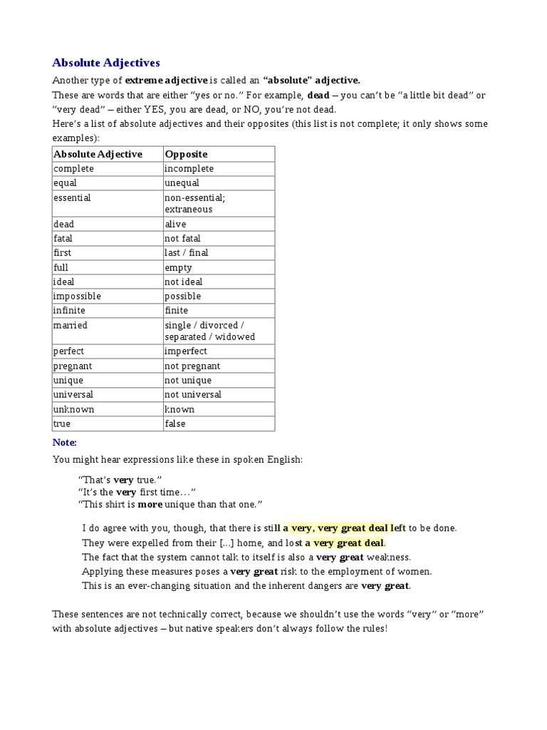 Absolut Adjectives | PDF | Adjective | Adverb