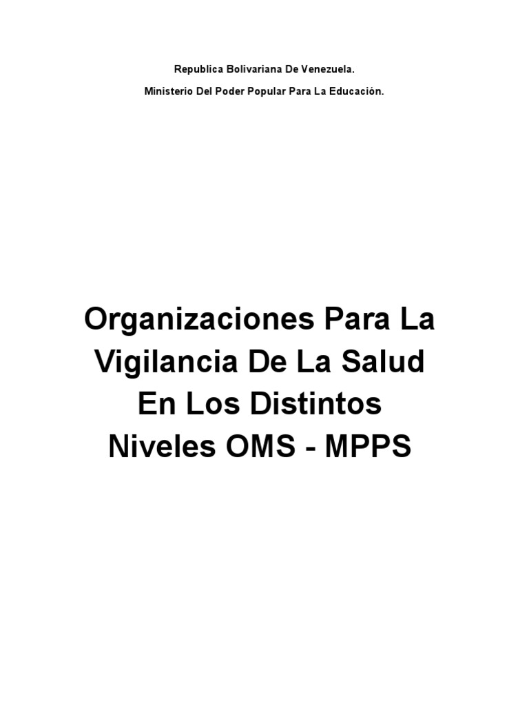 Organizaciones de La Salud en Los Distintos Niveles OMS - MPPS y ...