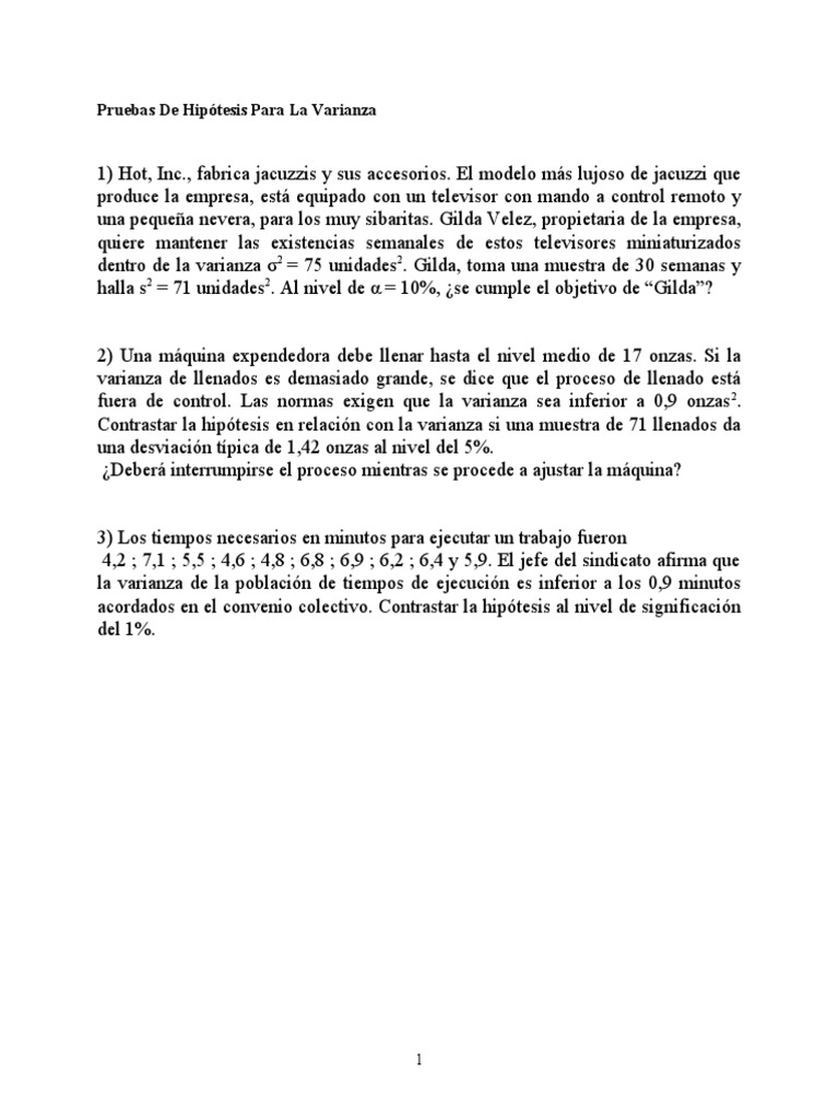 Ejercicios Prueba de Hipotesis Varianza | PDF