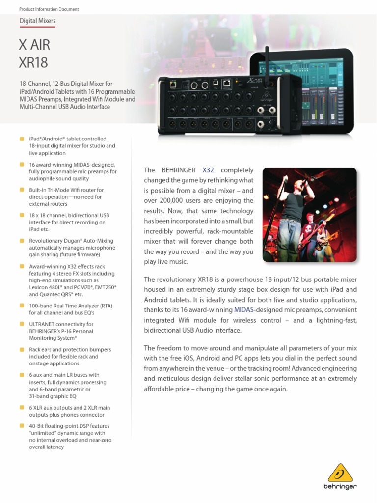 BehringerX18 Digital Mixer Manual | PDF | Equalization (Audio) | Ios
