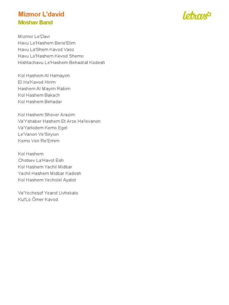 MIZMOR L'DAVID - Moshav Band (Impresión) | PDF