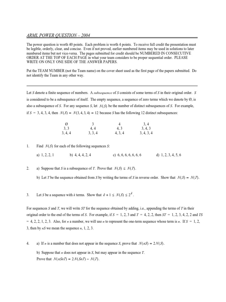 2004 ARML Power Question | PDF | Sequence | Teaching Mathematics