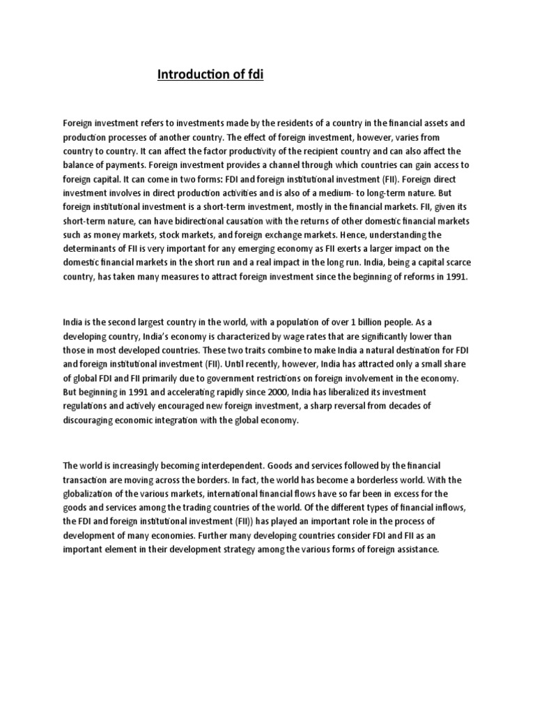 Introduction of Fdi | PDF | Foreign Direct Investment | Institutional ...