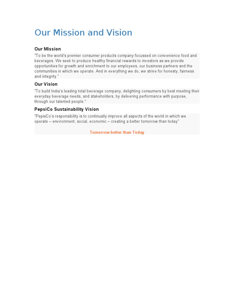Pepsi Mission and Vision | PDF | Pepsi Co | Business