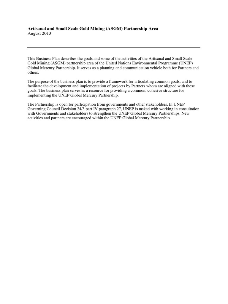 Artisanal and Small Scale Gold Mining Business Plan 2013 | PDF | Gold ...