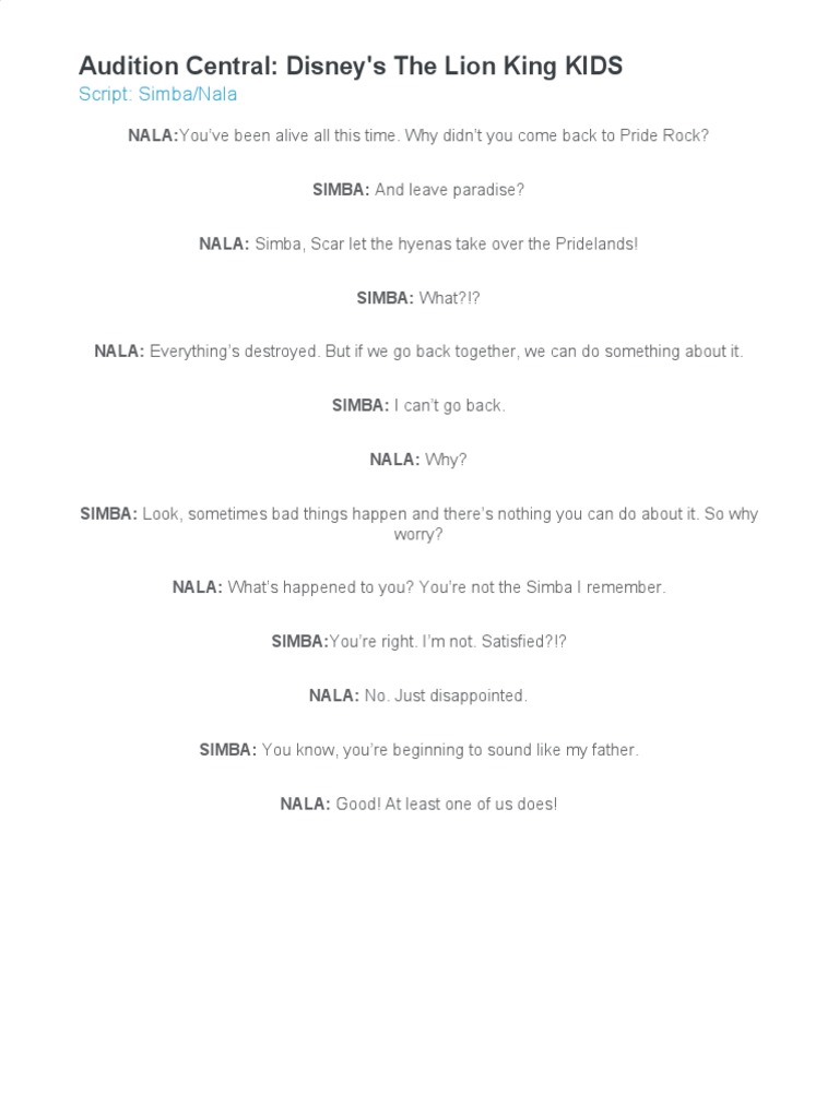 LION KING KIDS audition script.pdf | Disney Animated Films
