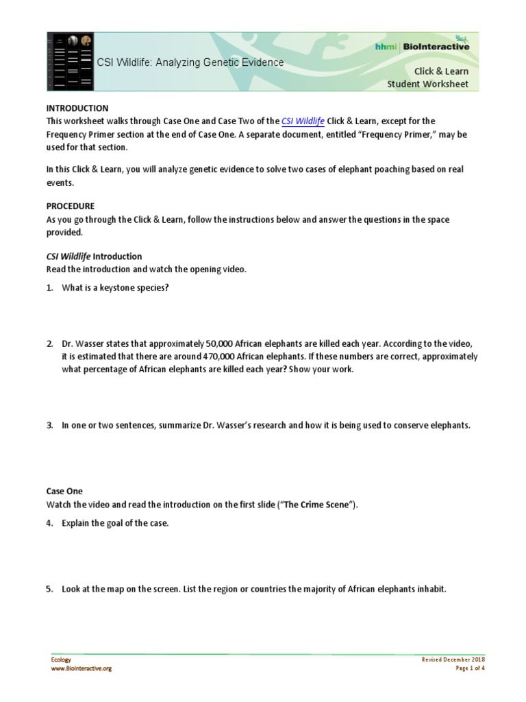 CSI Wildlife: Analyzing Genetic Evidence | PDF | Gel Electrophoresis ...