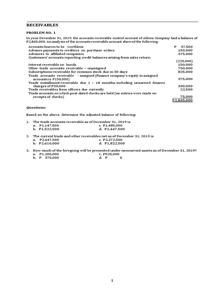 Practice Problems Account Receivable | PDF | Bad Debt | Debits And Credits