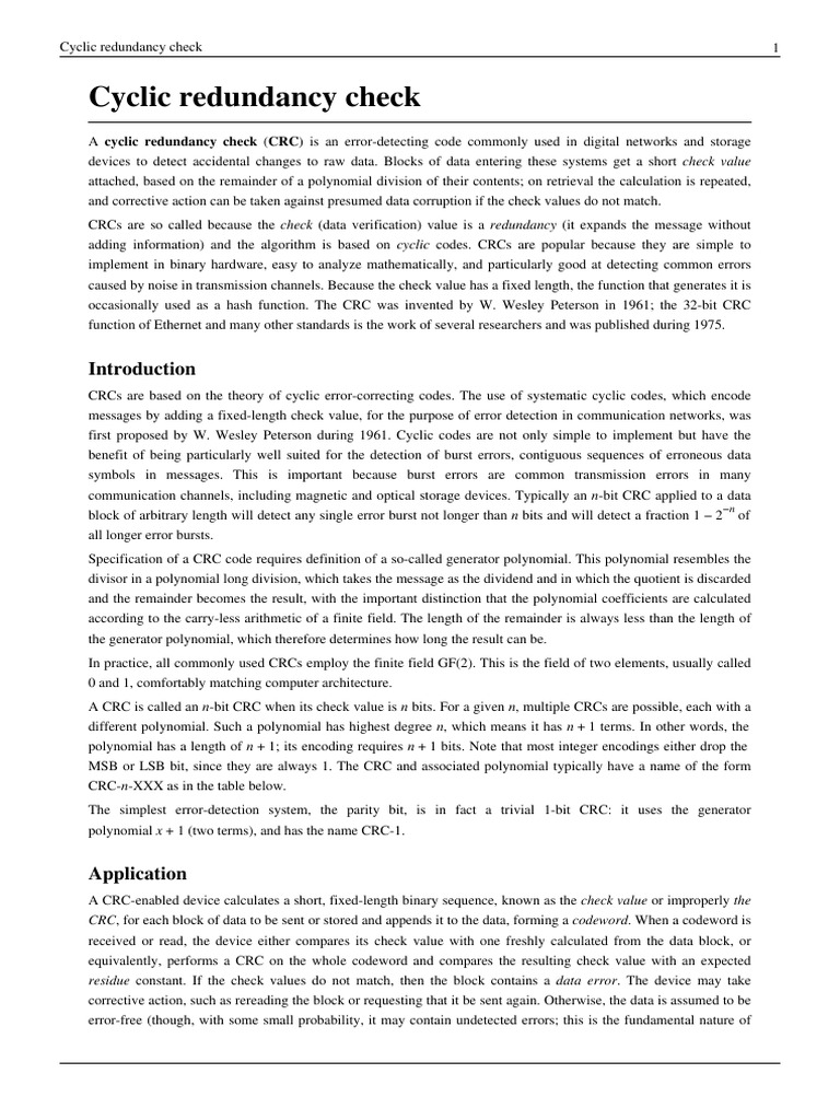 Wikipedia Cyclic Redundancy Check | PDF | Applied Mathematics ...
