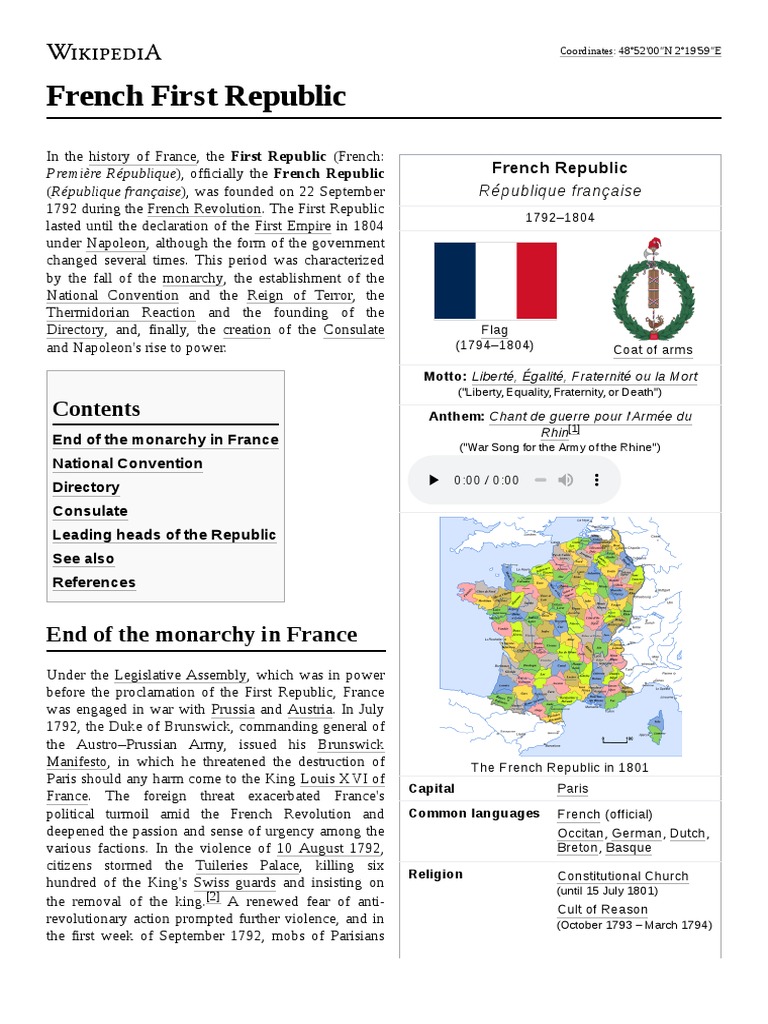 French First Republic: Première République), Officially The French ...