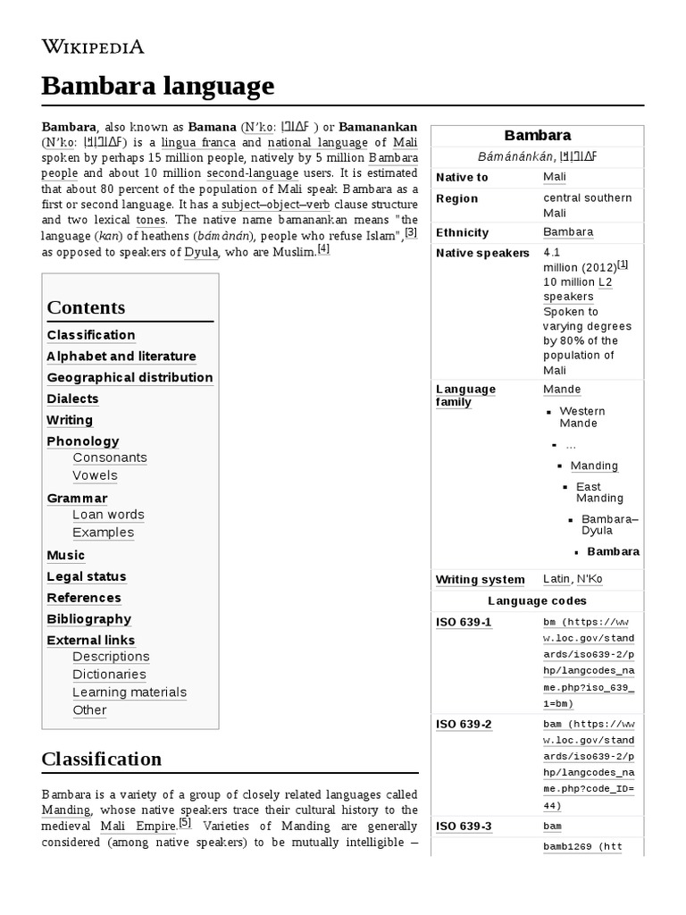 Bambara Language: Bambara, Also Known As Bamana (N'ko | Download Free ...