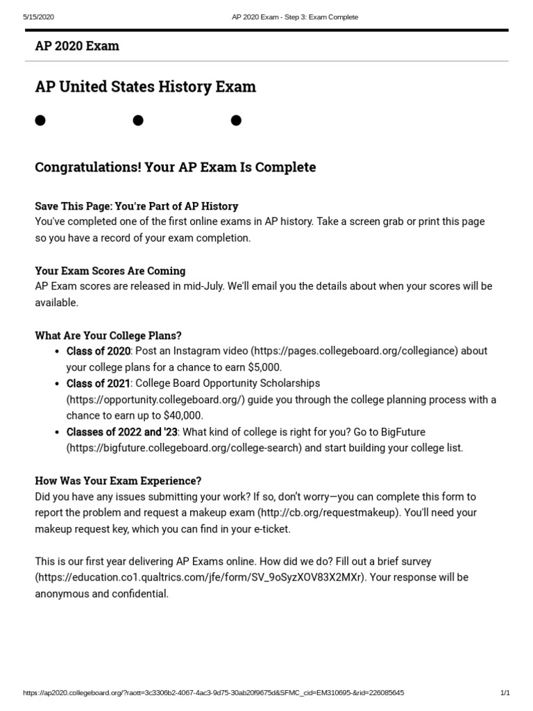 AP 2020 Exam Completion Notice | PDF