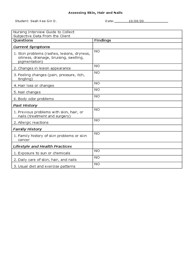 Assessing Skin, Hair and Nails | PDF