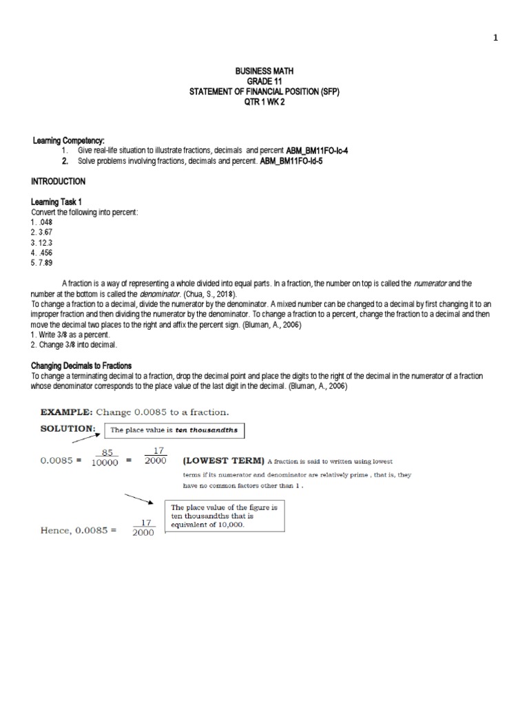 BUSINESS MATH QTR 1 Wk2 | PDF | Decimal | Percentage