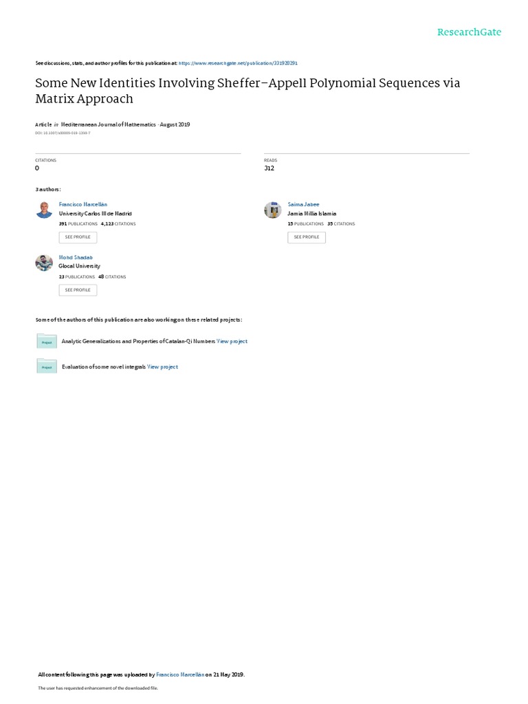 Some New Identities Involving Sheffer-Appell Polynomial Sequences Via ...