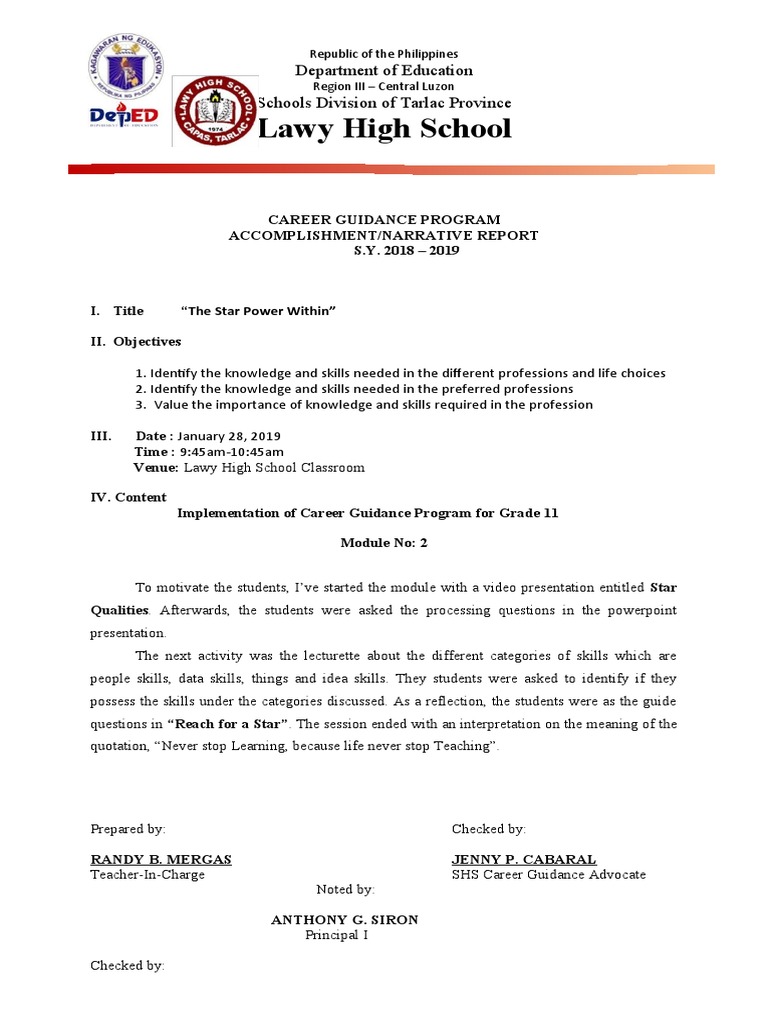 Narrative Report Career Guidance G11 MOD2 | PDF