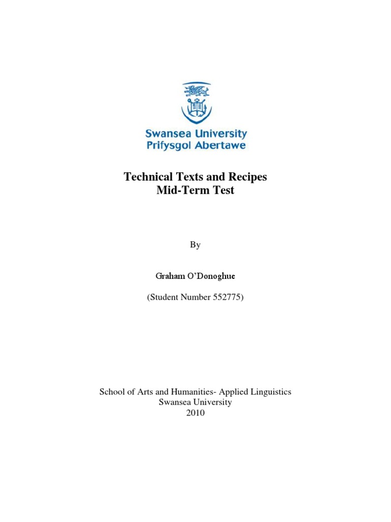 Technical Texts and Recipes Mid-Term Test | PDF | Phrase | Verb