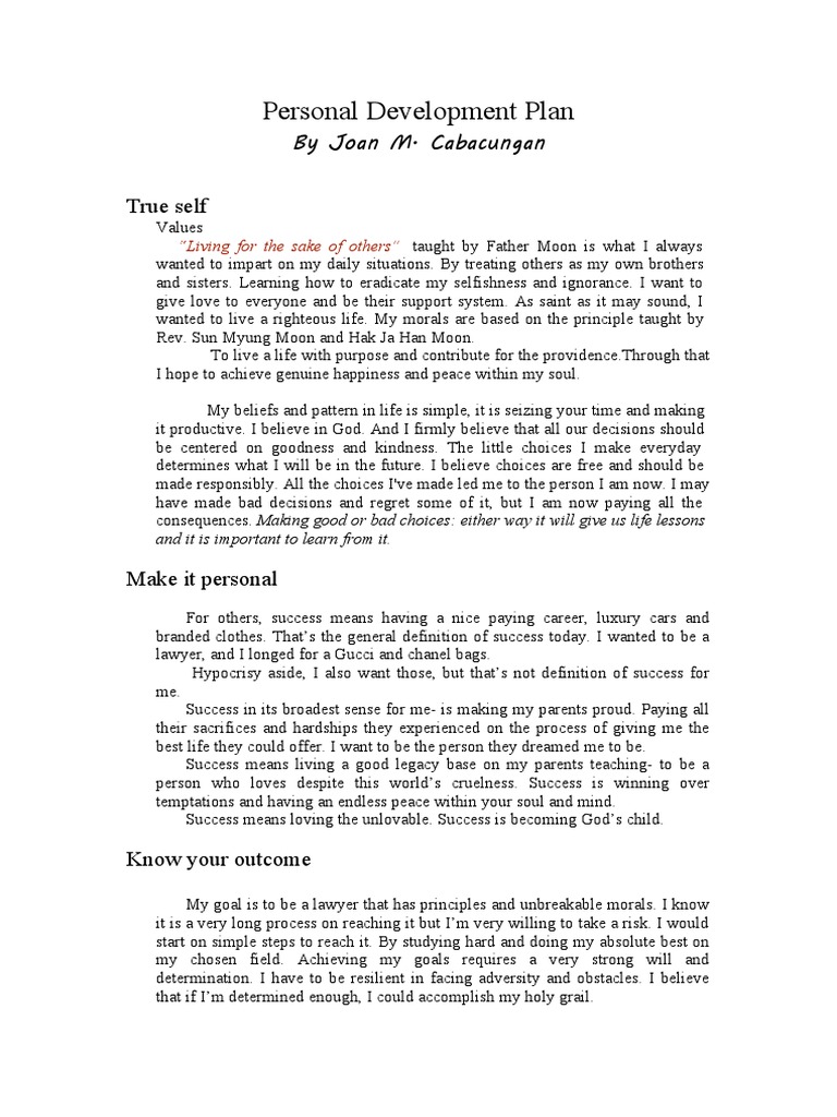 Personal Development Plan | PDF | Soul | Metaphysics