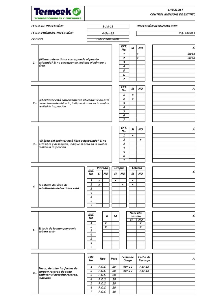 Check List Mensual Control de Extintores | Descargar gratis PDF | Lucha ...