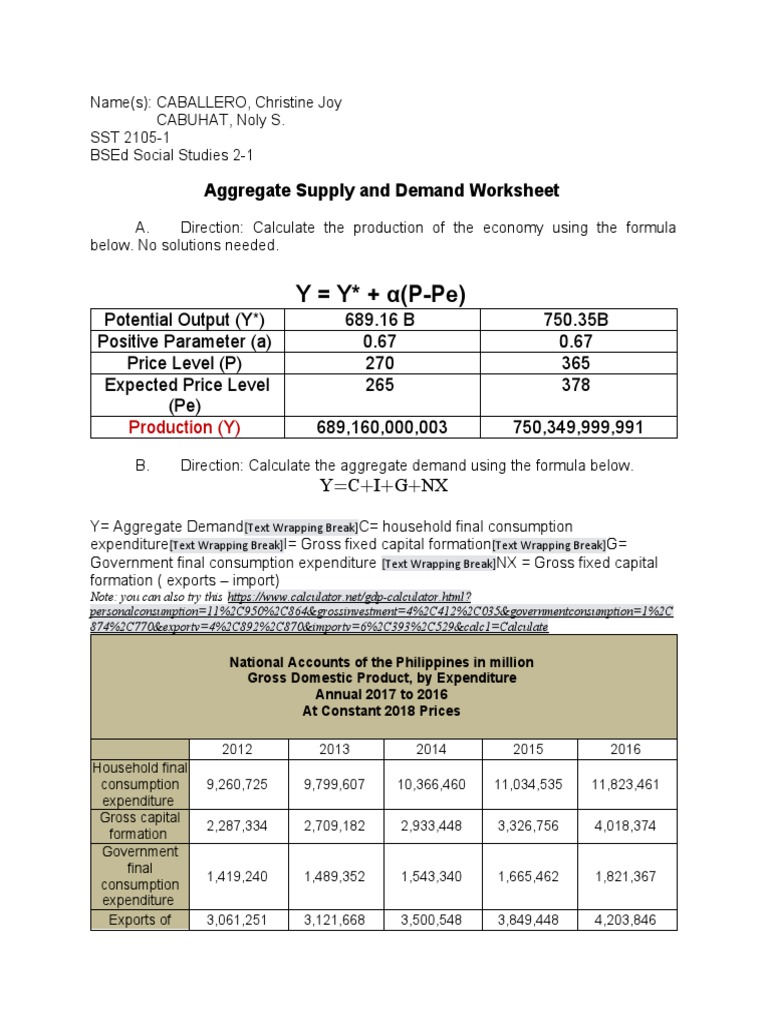 Aggregate Demand Supply Worksheet | PDF | National Accounts ...