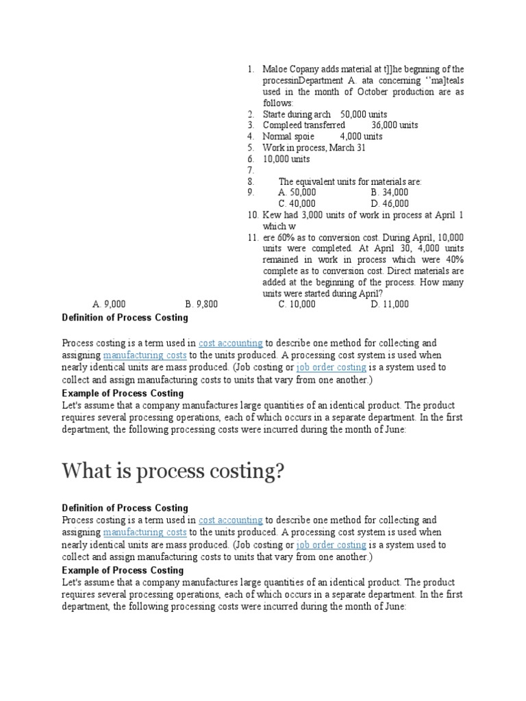 What Is Process Costing?: Cost Accounting Manufacturing Costs Job Order ...