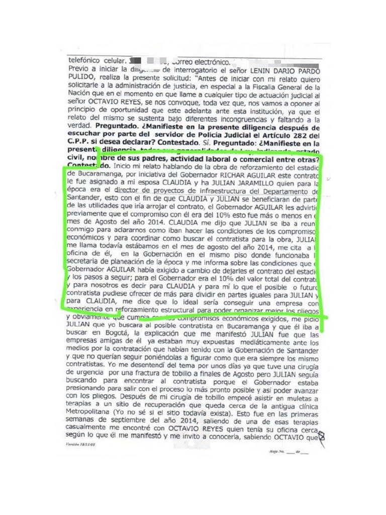 Declaración Lenin Darío Pardo Pulido | PDF