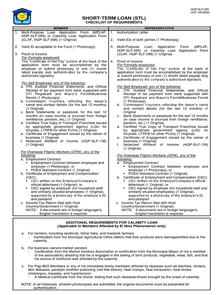 Short-Term Loan (STL) : Checklist of Requirements | PDF | Employment ...