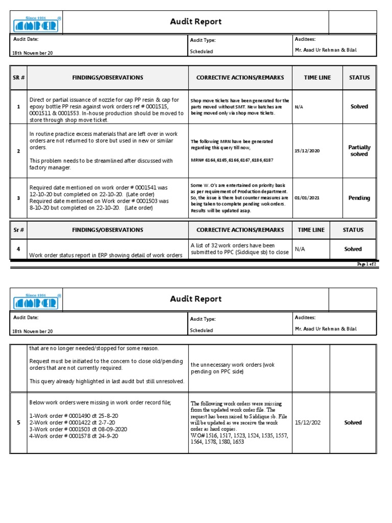 Audit Report Findings and Corrective Actions | PDF | Business