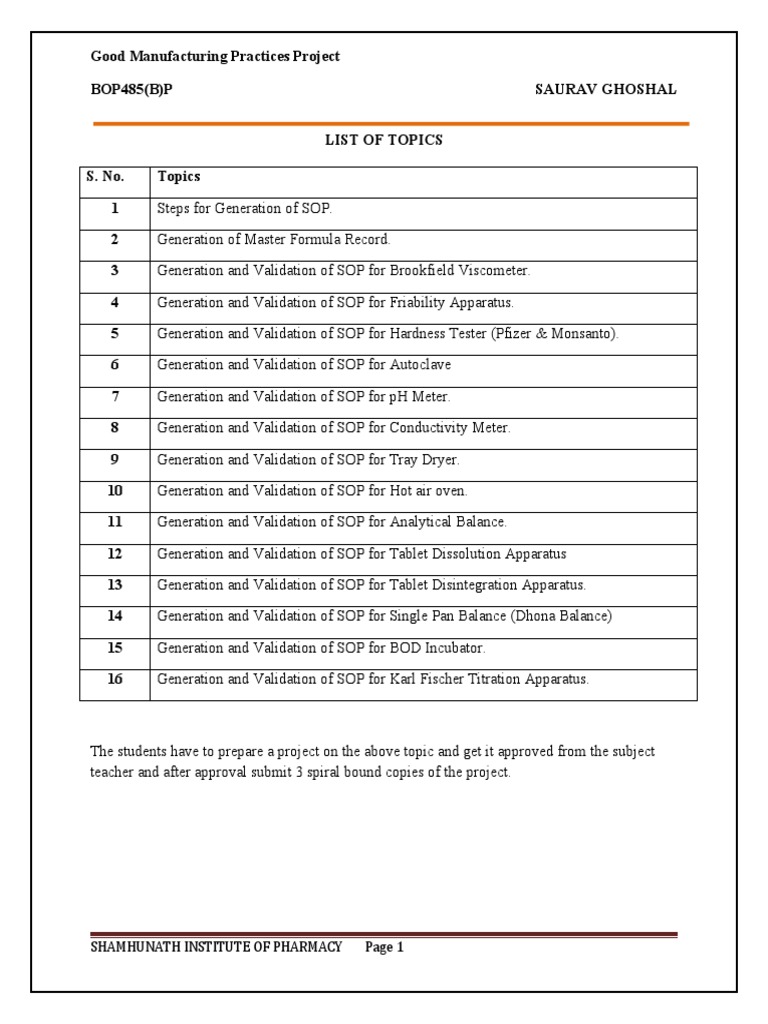 GMP Project List | PDF