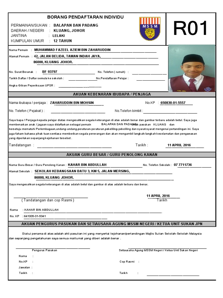 Borang - Ro1 Bola Baling | PDF