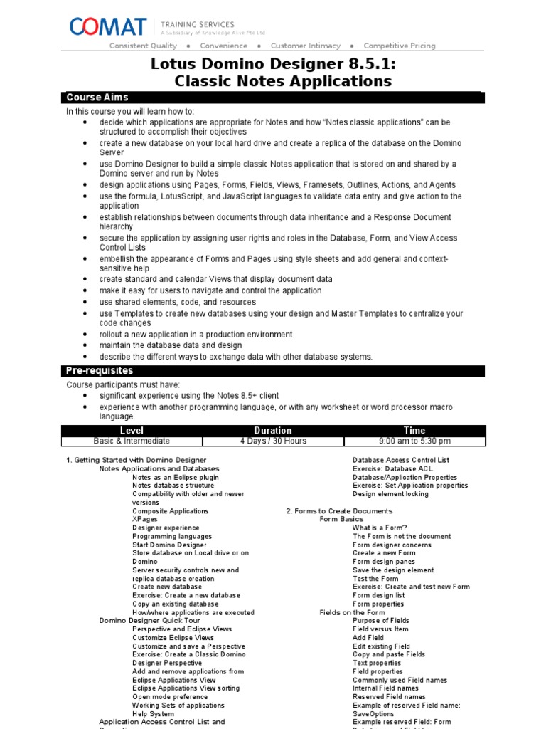 Lotus Domino Designer 8.5.1 Classic Notes Applications (DDCNA851) | PDF ...