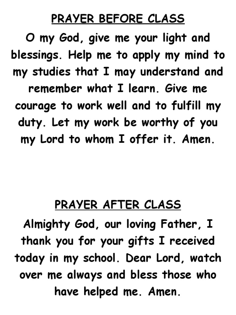 PRAYER BEFORE and AFTER CLASS | PDF | Career & Growth