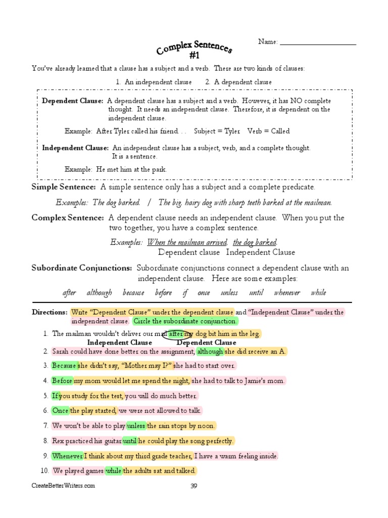 Complex Sentences Answered | PDF | Clause | Subject (Grammar)