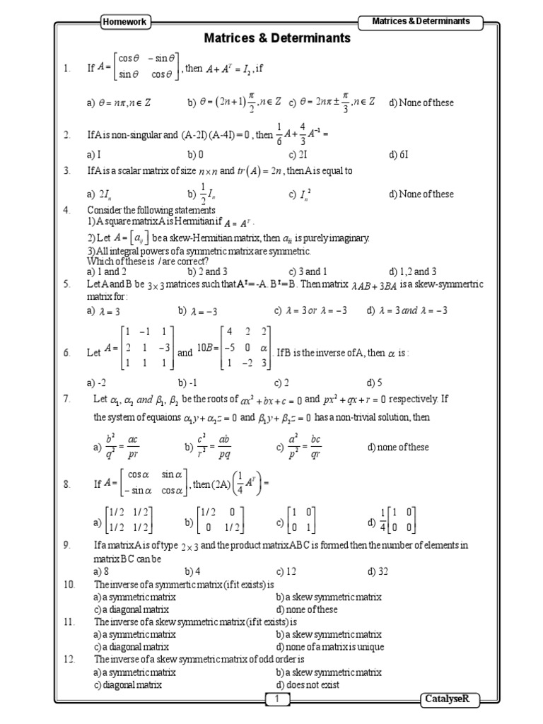 Matrices & Determinants - Question | Download Free PDF | Matrix ...