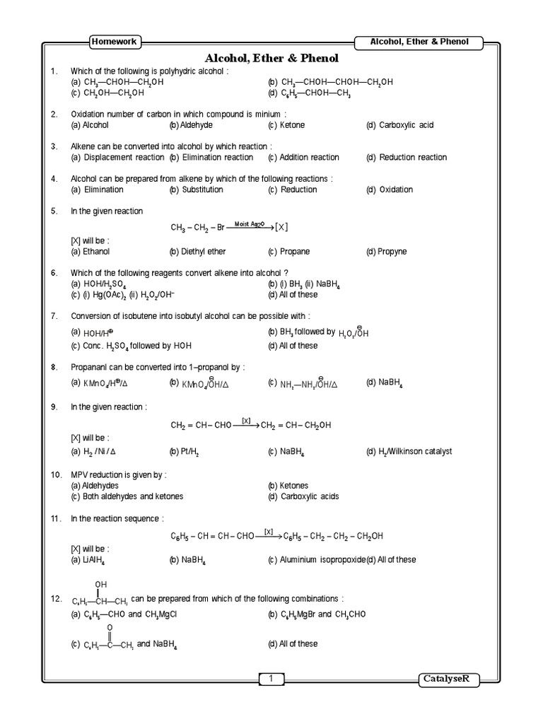 Alcohol, Ether & Phenol - Question | PDF | Alcohol | Organic Chemistry