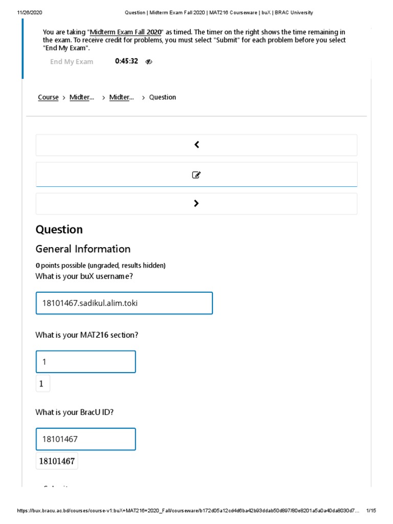 Question - Midterm Exam Fall 2020 - MAT216 Courseware - Bux - BRAC ...