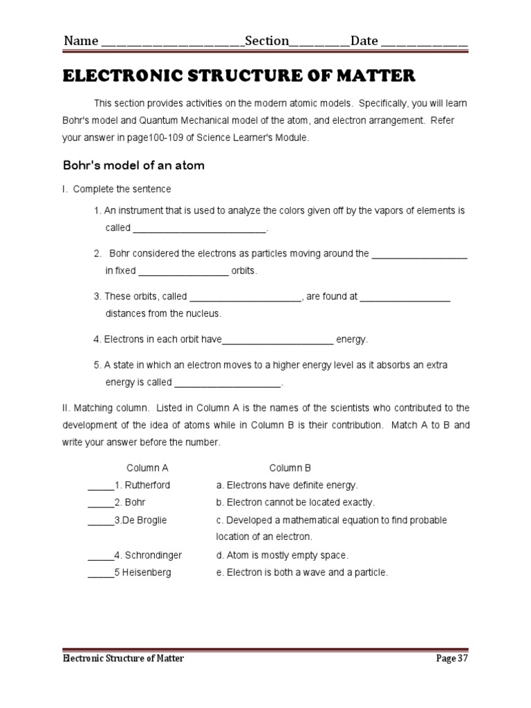 ELECTRONIC STRUCTURE OF MATTER-workbook-1 | PDF | Electron ...