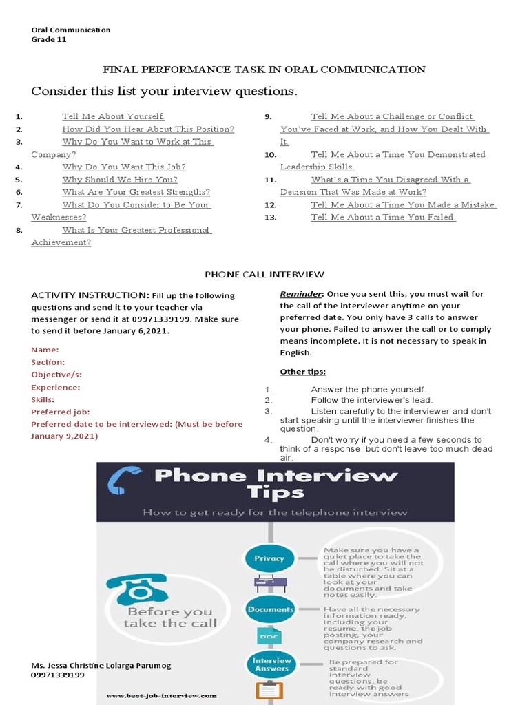Consider This List Your Interview Questions.: Final Performance Task in Oral Communication | PDF ...