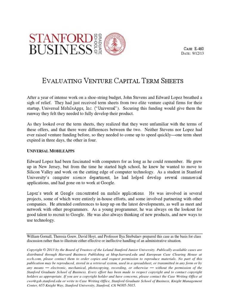 Evaluating Venture Capital Term Sheets | PDF | Preferred Stock | Stocks