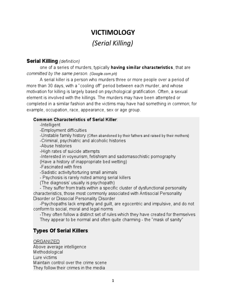Victimology (Serial Killing) | PDF | Serial Killer | Offender Profiling