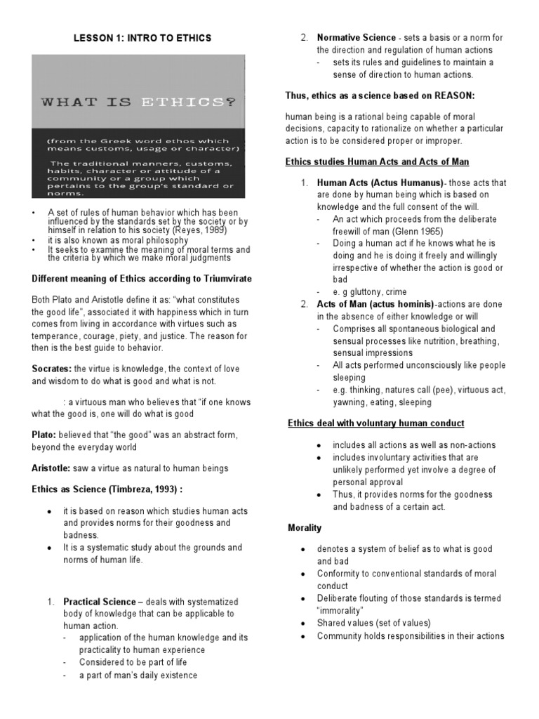 Lesson 1: Intro To Ethics | PDF | Morality | Reason