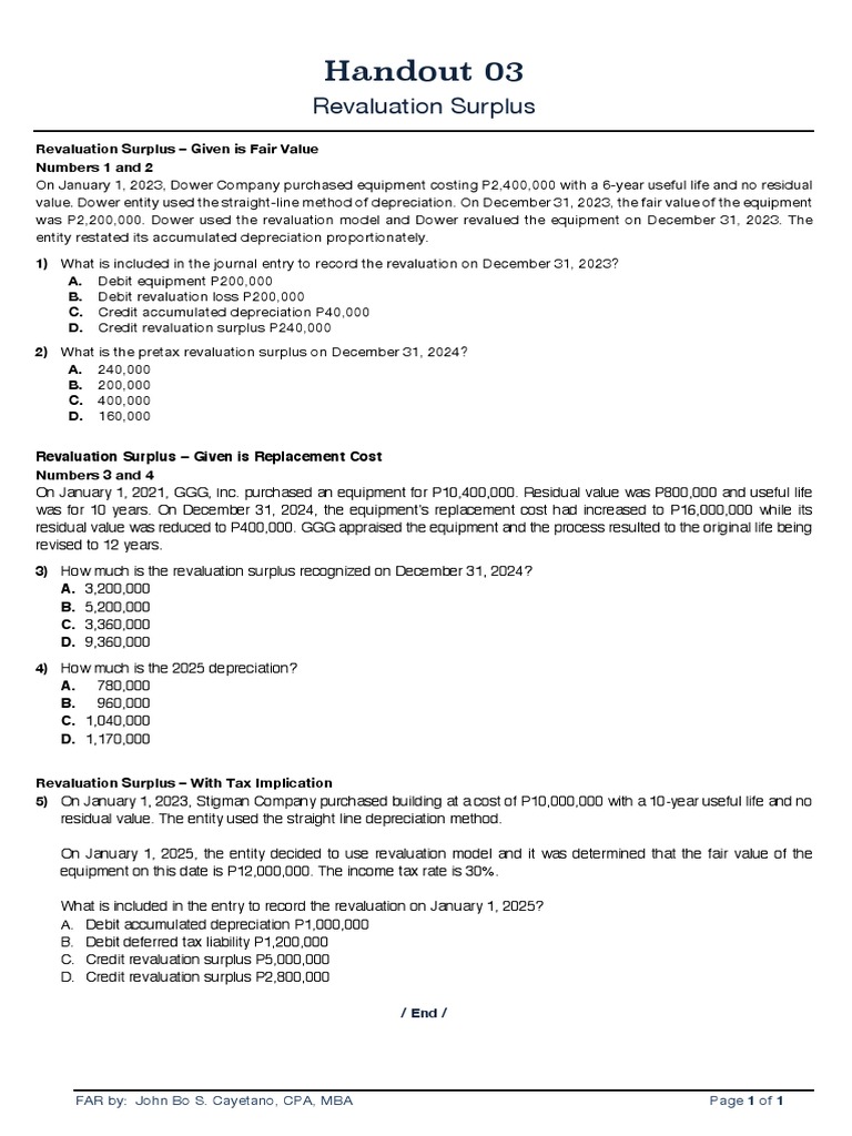 Revaluation Surplus Accounting Guide | PDF | Depreciation | Debits And ...