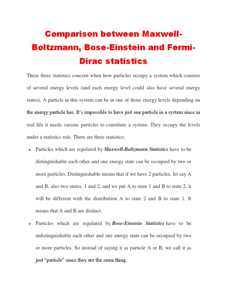 Comparison Between - MB - BE - FD | PDF | Spin (Physics) | Mathematical ...