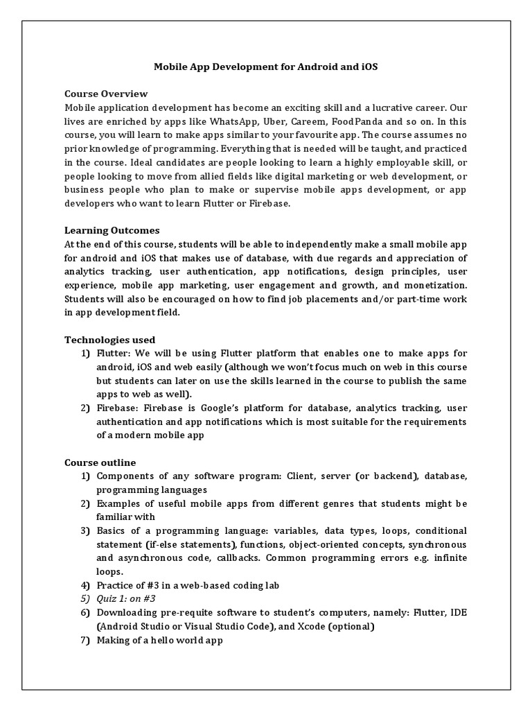 Course Overview: Mobile App Development For Android and iOS | PDF ...