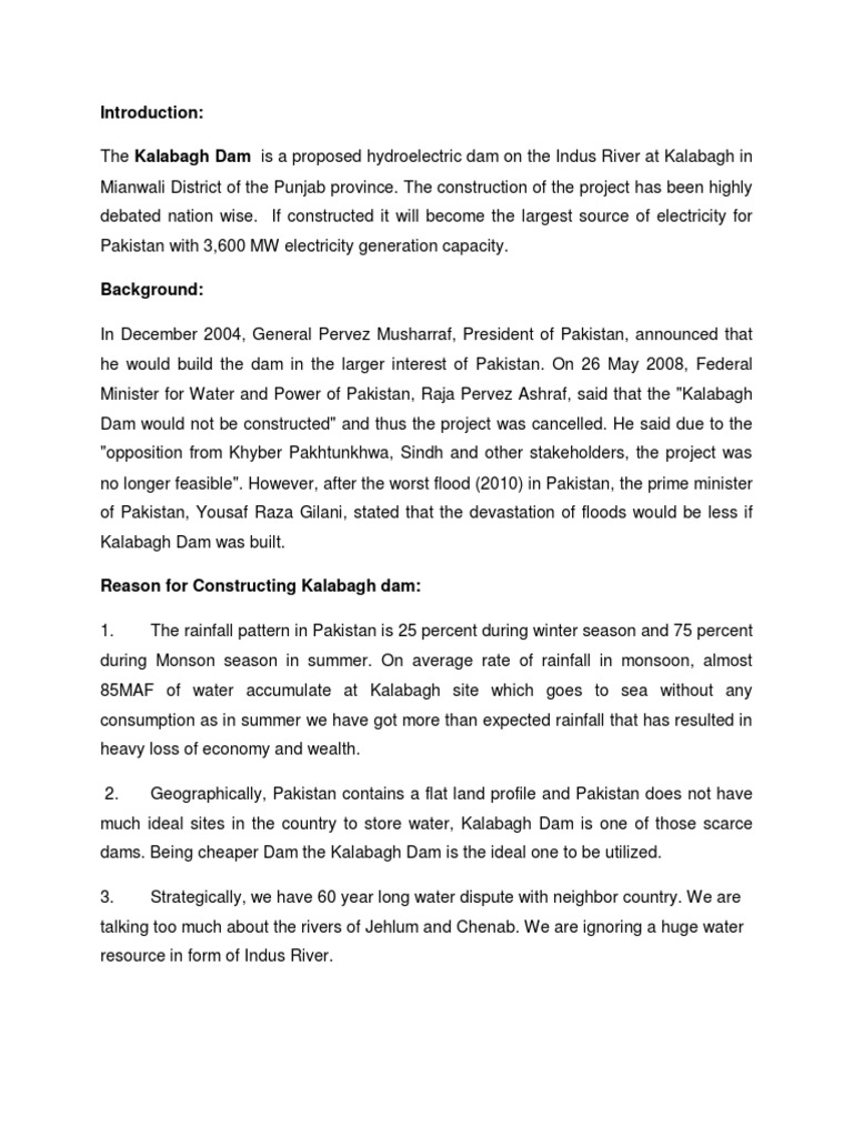 Kalabagh Dam PDF | PDF | Indus River | Water And Politics